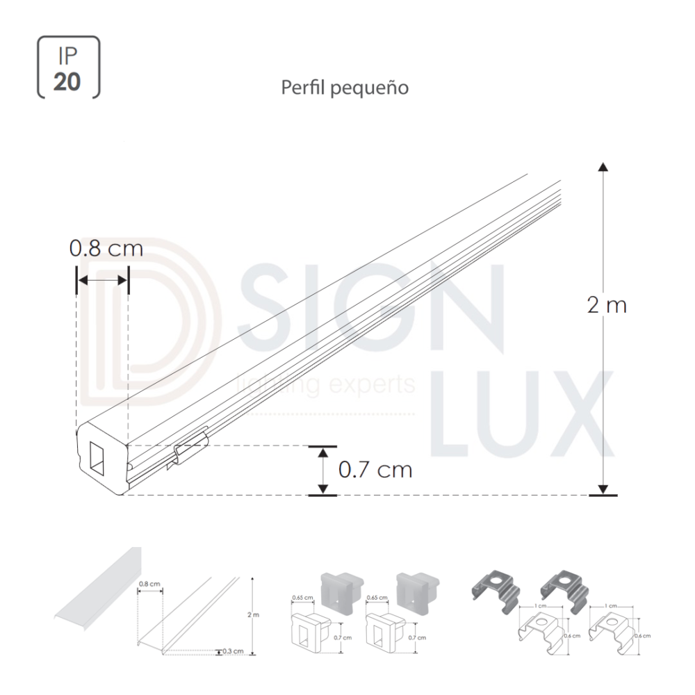 Perfil de aluminio sin ceja de empotrar de 3 m para recibir tira ...