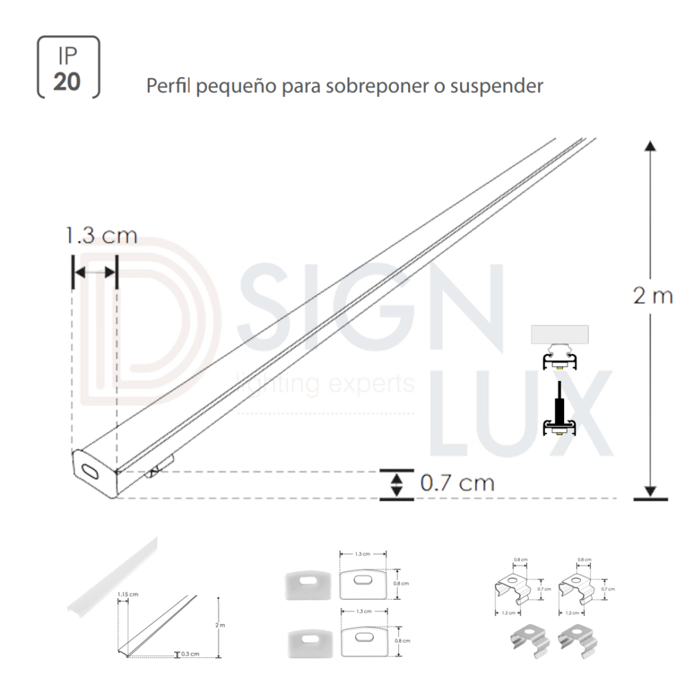 Kit de perfil de aluminio sin ceja de sobreponer o suspender de 2 m ...