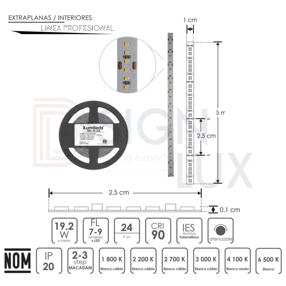 Tira led extraplana de 5m x 1cm con 240 leds por metro con auto ...