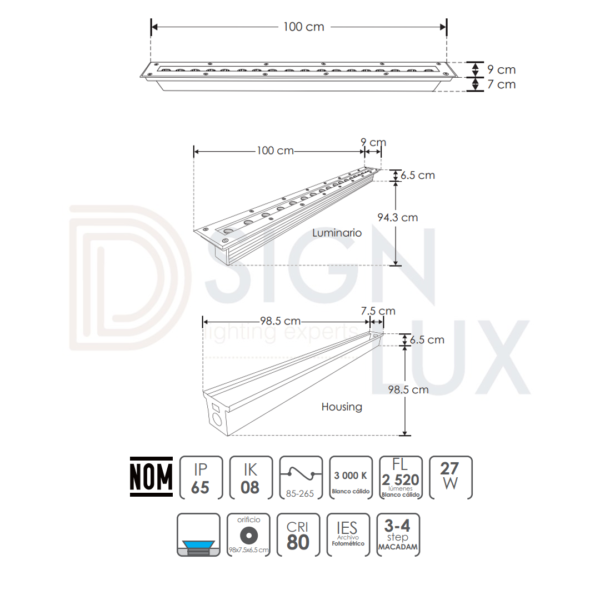 Luminario de piso con 18 leds de exterior rectangular de 27W y optica ...
