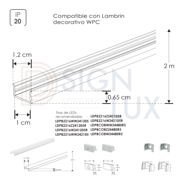 Kit de perfil de aluminio sin ceja de empotrar o sobreponer de 2 m para ...